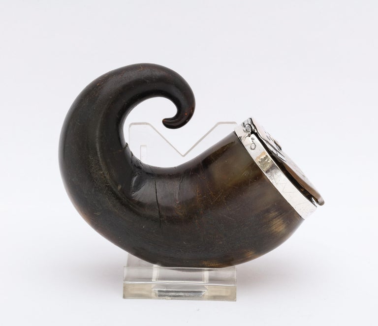 George III Period Sterling Silver-Mounted Ram's Horn Snuff Mull with ...