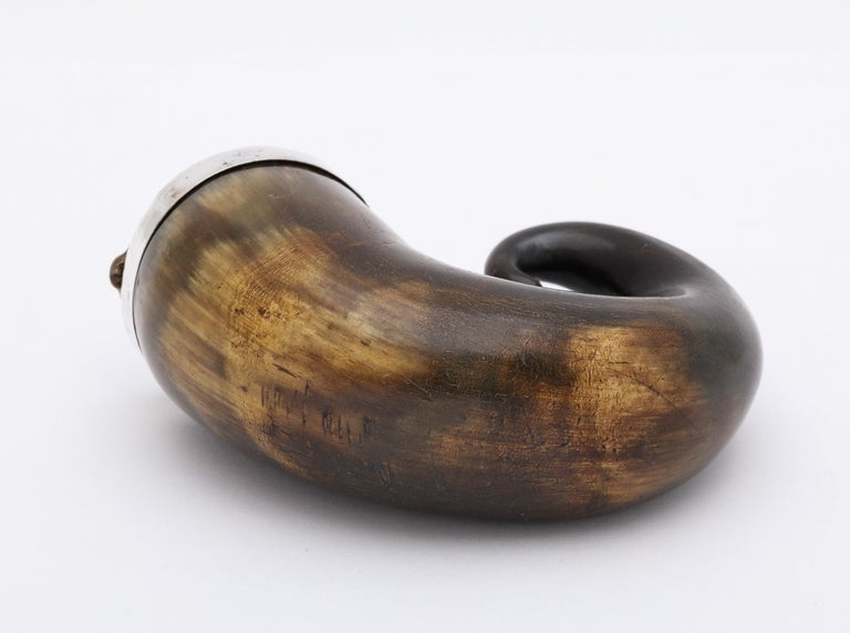 George III Period Sterling Silver-Mounted Ram's Horn Snuff Mull with ...