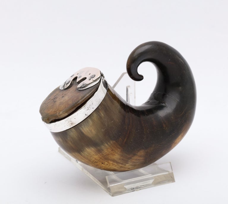 George III Period Sterling Silver-Mounted Ram's Horn Snuff Mull with ...