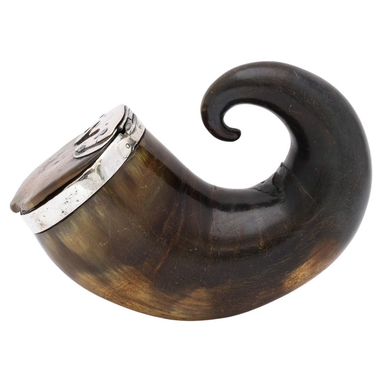 George III Period Sterling Silver-Mounted Ram's Horn Snuff Mull with ...