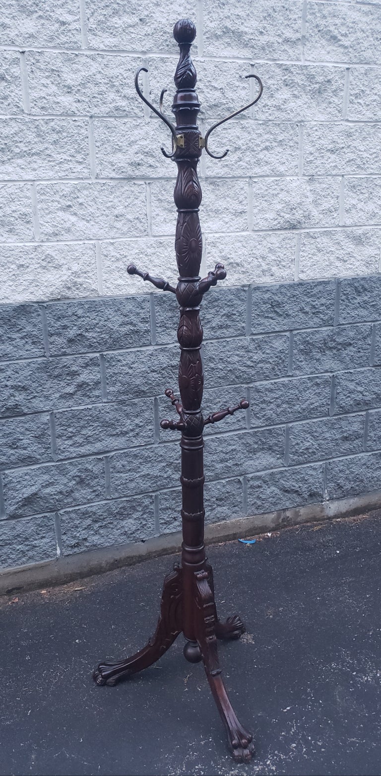 George III Style Hand-Carved Mahogany Coat Rack with Tripod Paw Feet ...