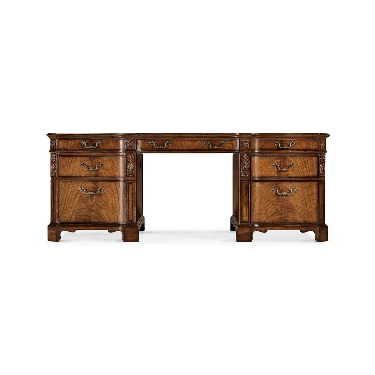 George III Style Walnut Pedestal Desk – Leather Top For Sale at 1stDibs