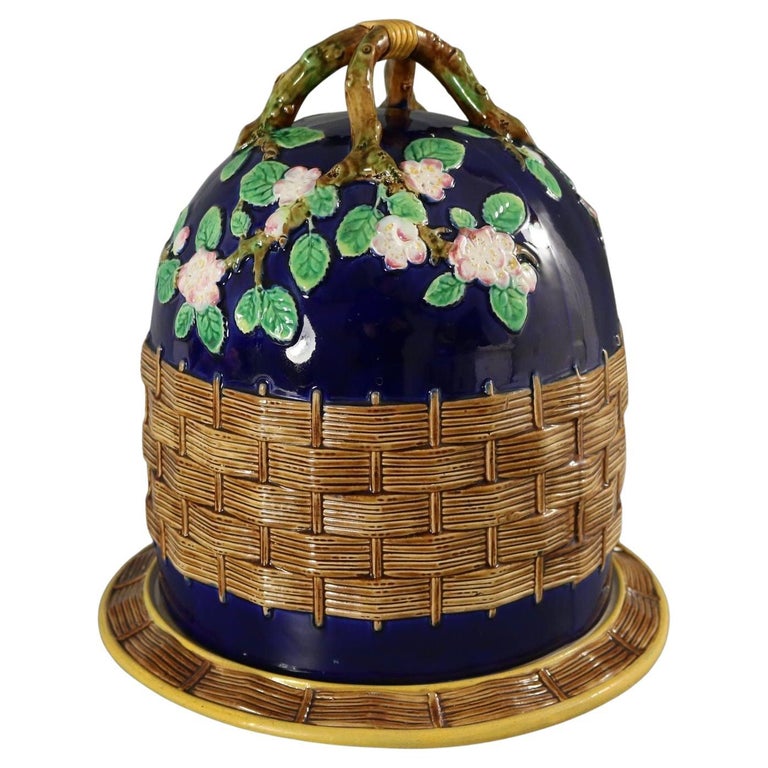 George Jones Apple Blossom Cobalt Blue Cheese Keeper For Sale at 1stDibs