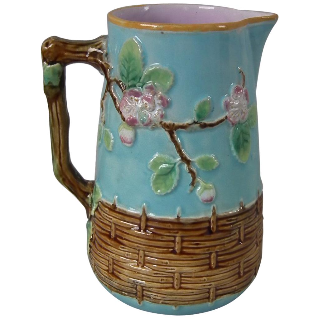 George Jones Majolica Apple Blossom Jug or Pitcher at 1stDibs