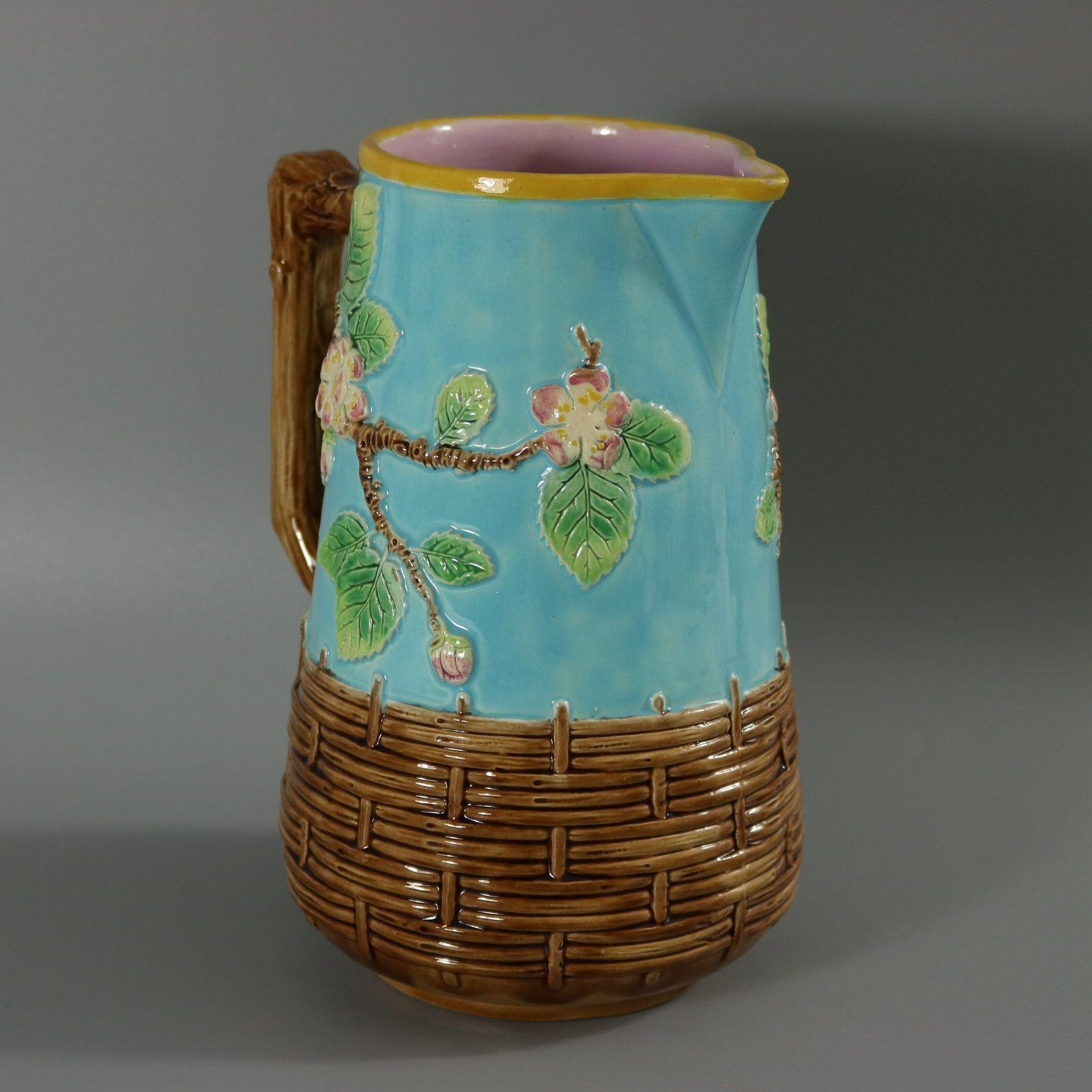 George Jones Majolica Apple Blossom Jug/Pitcher For Sale at 1stDibs