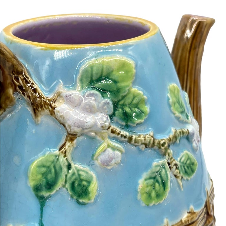 George Jones Majolica 'Apple Blossom' Teapot Basketweave on Turquoise ...