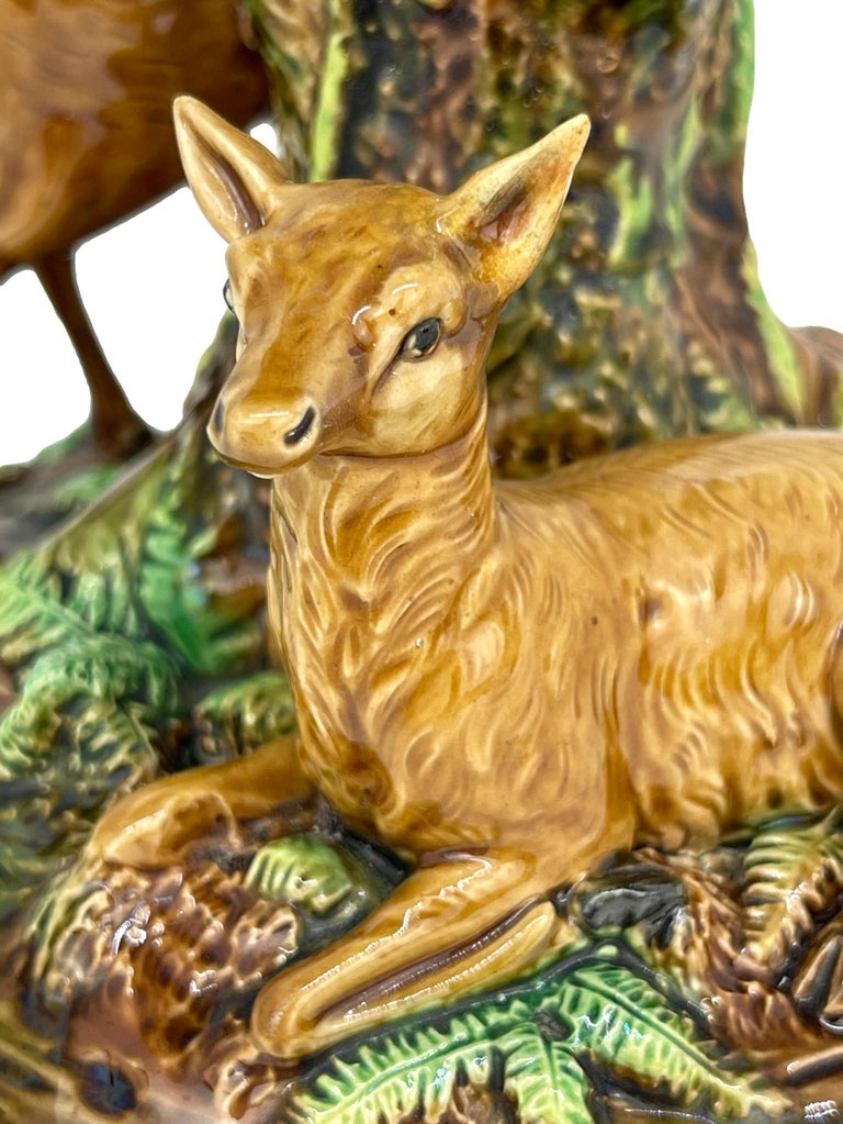George Jones Majolica 'Europe' Centerpiece, Stag, Doe and Rabbit ...