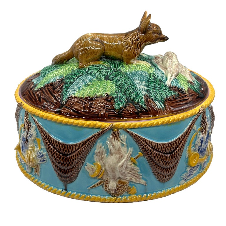 George Jones Majolica Game Tureen with Fox, Turquoise Ground, English ...