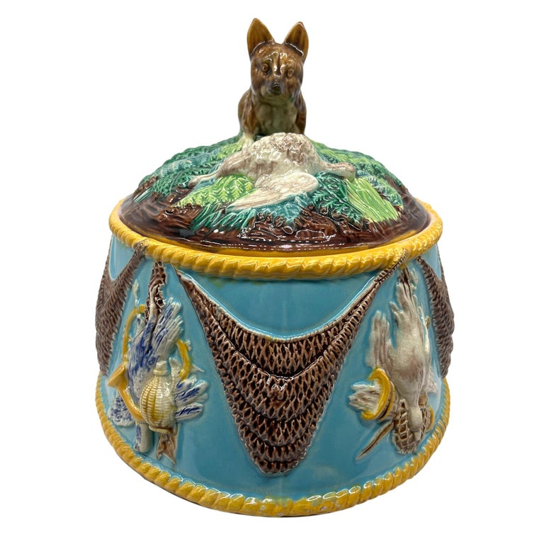 George Jones Majolica Game Tureen with Fox, Turquoise Ground, English ...