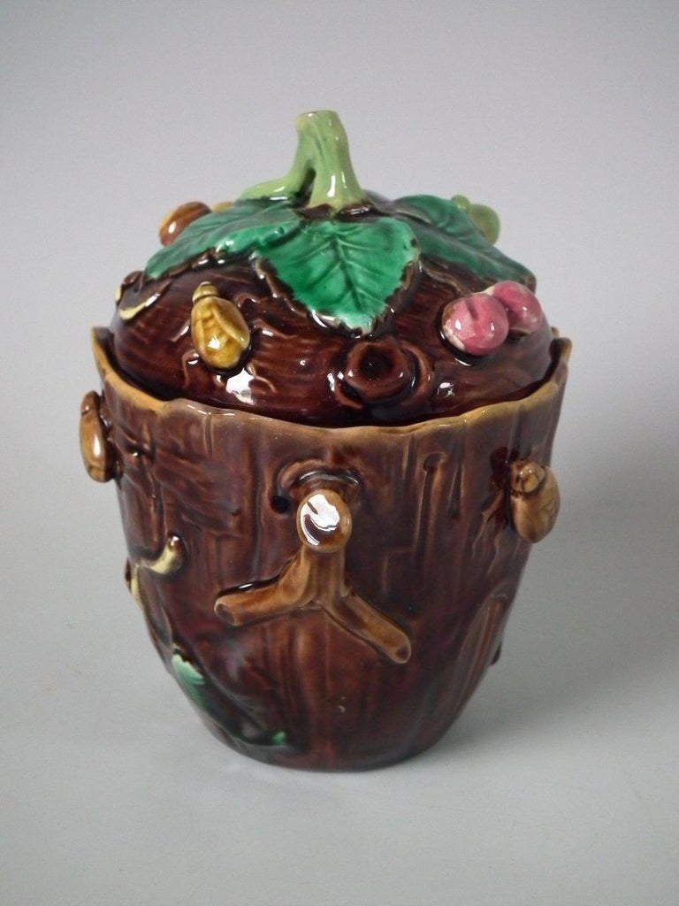George Jones Majolica Insect Pot and Cover For Sale at 1stDibs