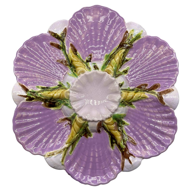 George Jones Majolica Oyster Plate, Glazed in Pastel Pink, English ...
