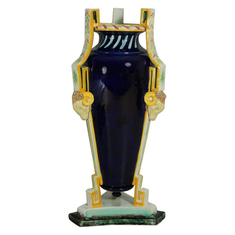 George Jones Majolica Rams Head Vase at 1stDibs