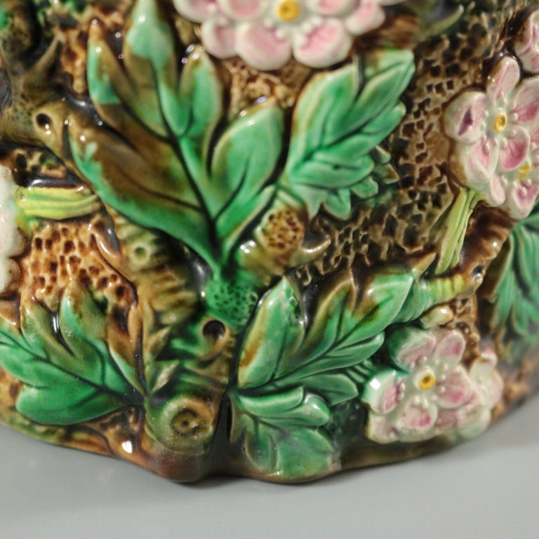 George Jones Majolica Rustic Blossom Pitcher For Sale at 1stDibs