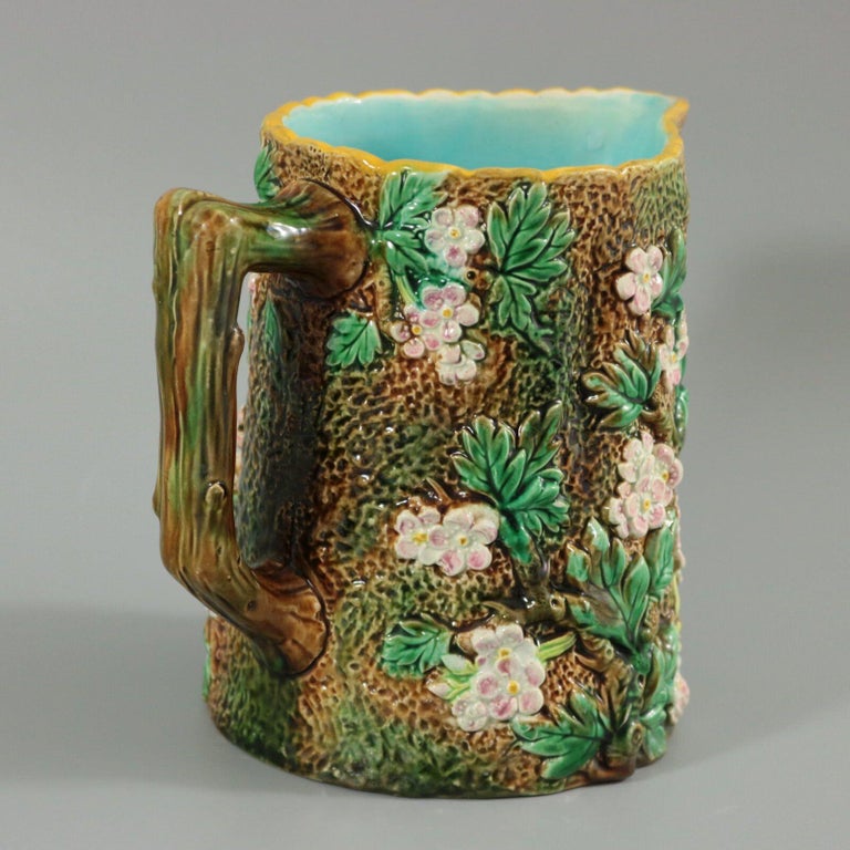 George Jones Majolica Rustic Blossom Pitcher For Sale at 1stDibs