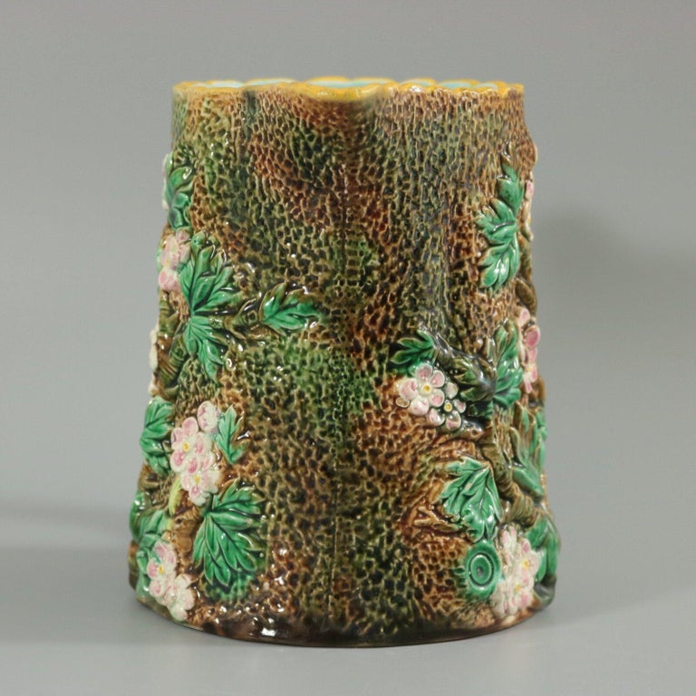 George Jones Majolica Rustic Blossom Pitcher For Sale at 1stDibs