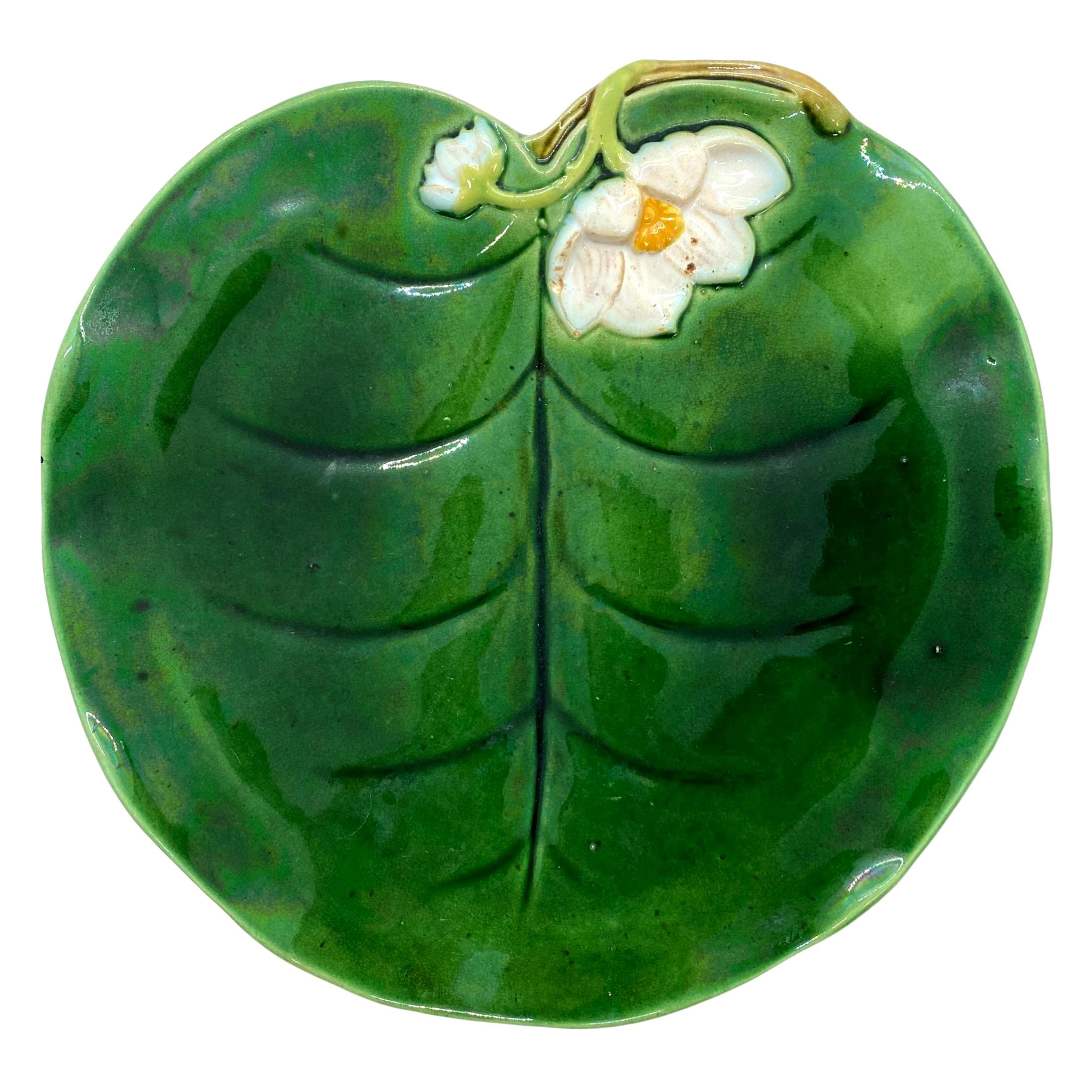 George Jones Majolica Water Lily Plate Glazed in Lush Greens, English ...