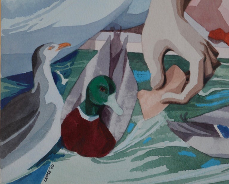 George Large - George Large, Feeding the swans, Cubist art For Sale at ...