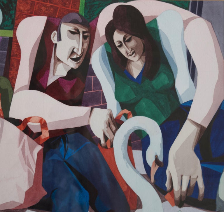 George Large - George Large, Feeding the swans, Cubist art For Sale at ...