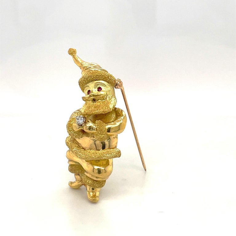 George Lederman 18KT Yellow Gold Diamond and Ruby Santa Claus Brooch at ...