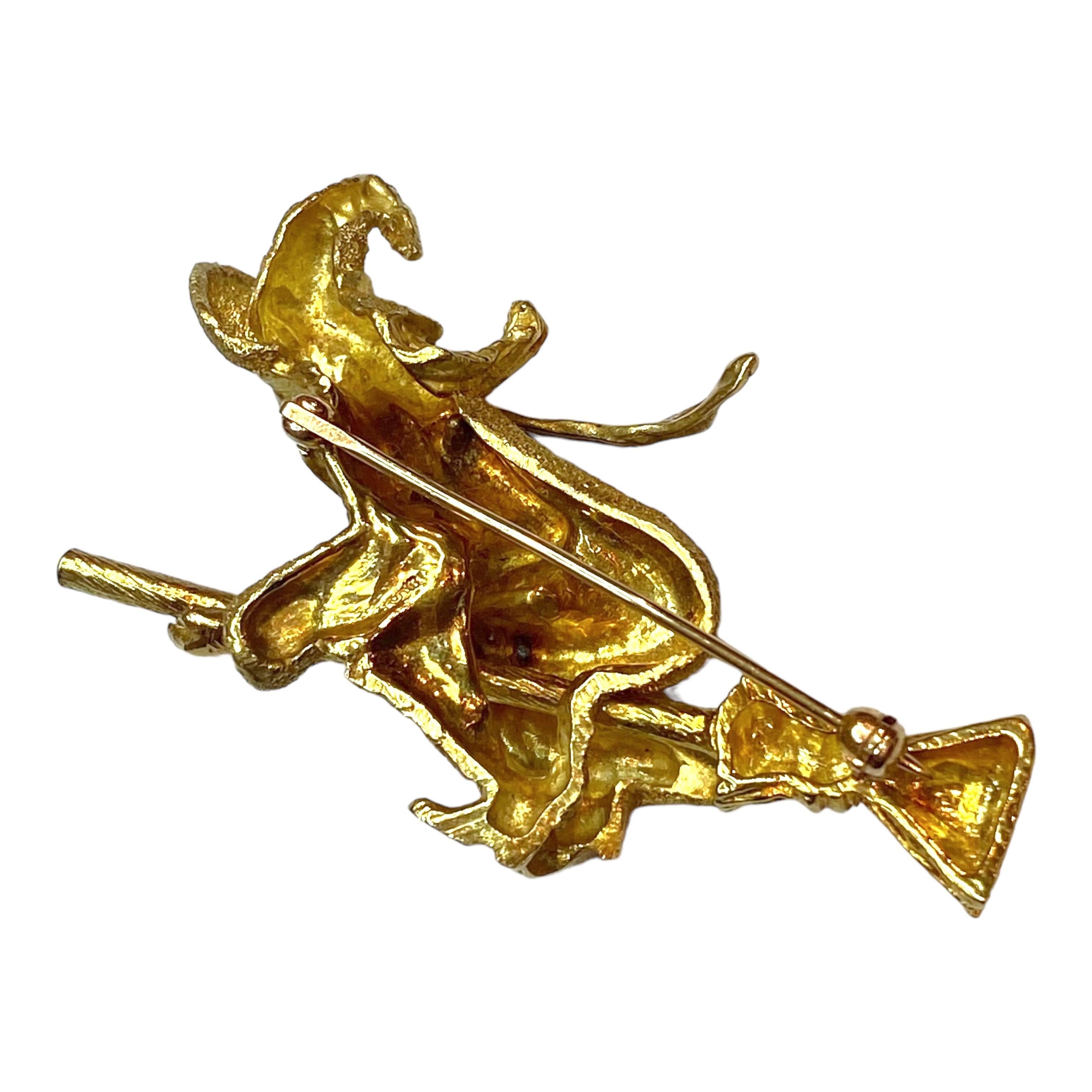 George Lederman Vintage 18K Witch on Broomstick Brooch For Sale at 1stDibs
