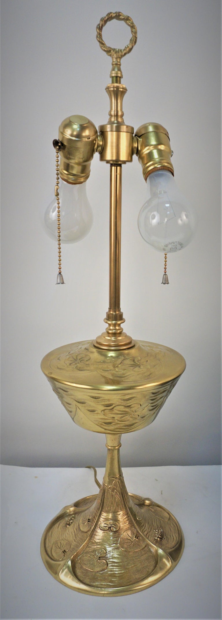 George Leleu Art Nouveau Electrified Bronze Oil Lamp at 1stDibs