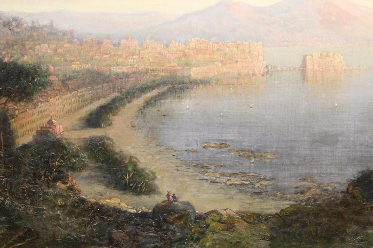 George Loring Brown 'Sunset, Bay of Naples' Oil on Canvas Landscape ...