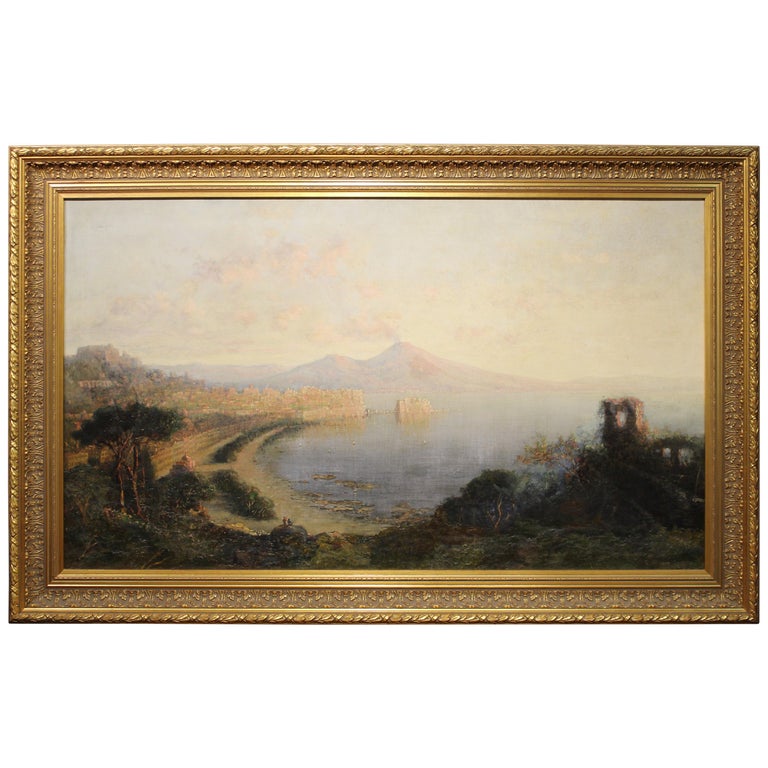 George Loring Brown 'Sunset, Bay of Naples' Oil on Canvas Landscape ...