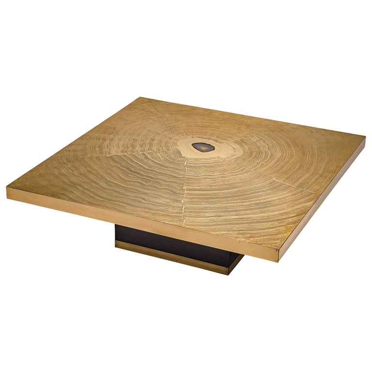 George Mathias Brass Coffee Table Inlayed with Agate For Sale at 1stDibs