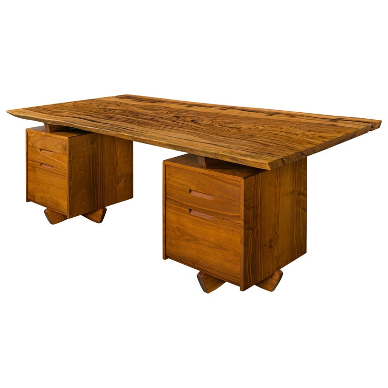George Nakashima African Zebrawood and Walnut Double Pedestal Desk, USA ...