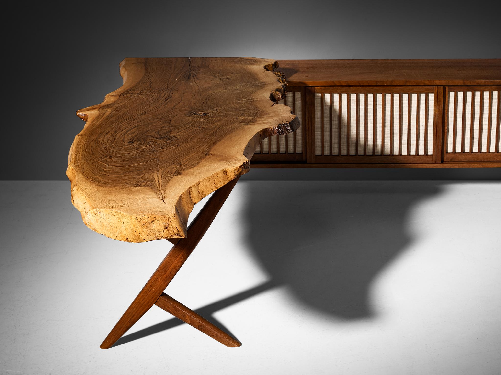 George Nakashima Desk with Wall-Mounted Case in Walnut For Sale at ...