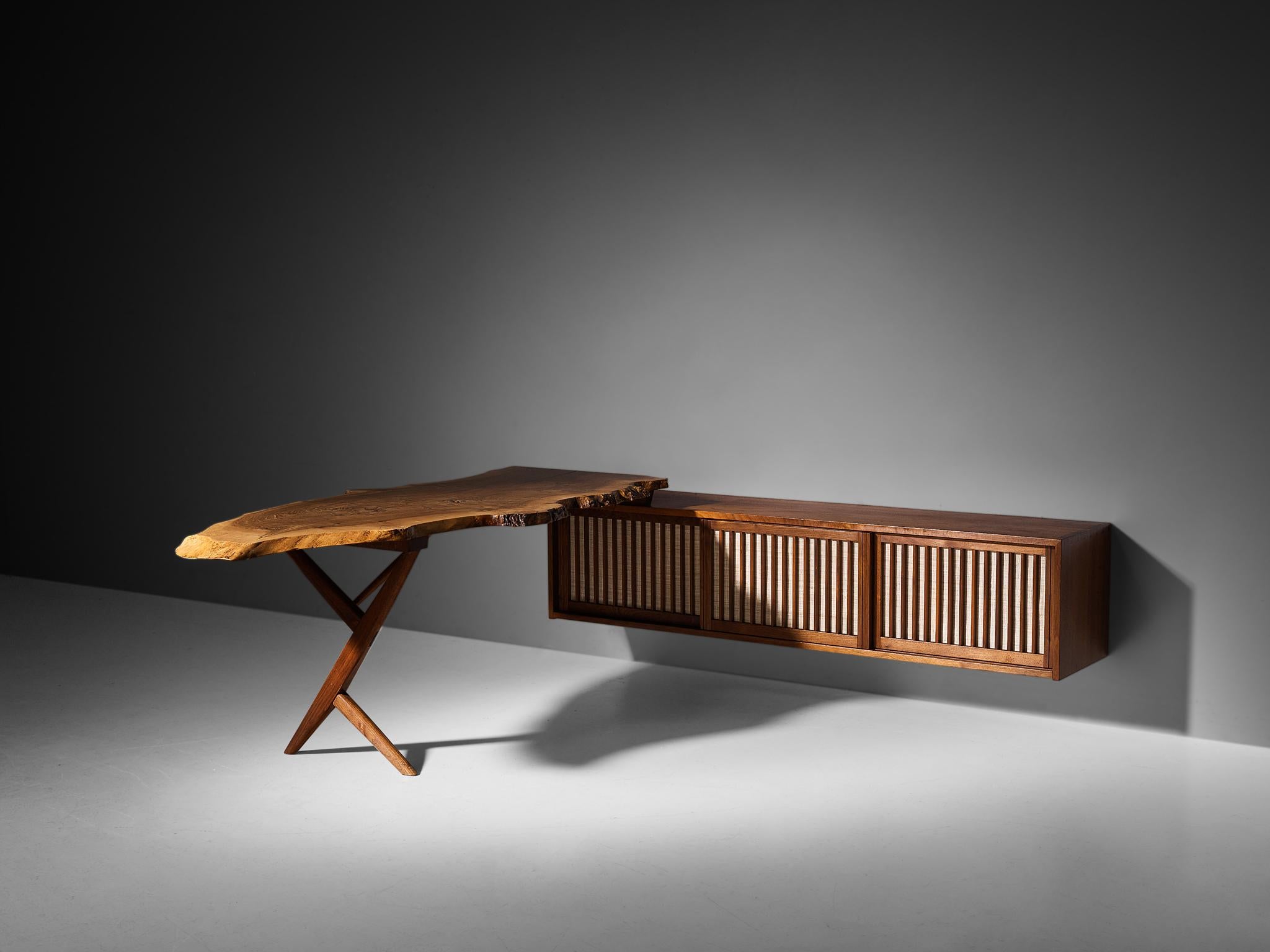 George Nakashima Desk with Wall-Mounted Case in Walnut For Sale at ...