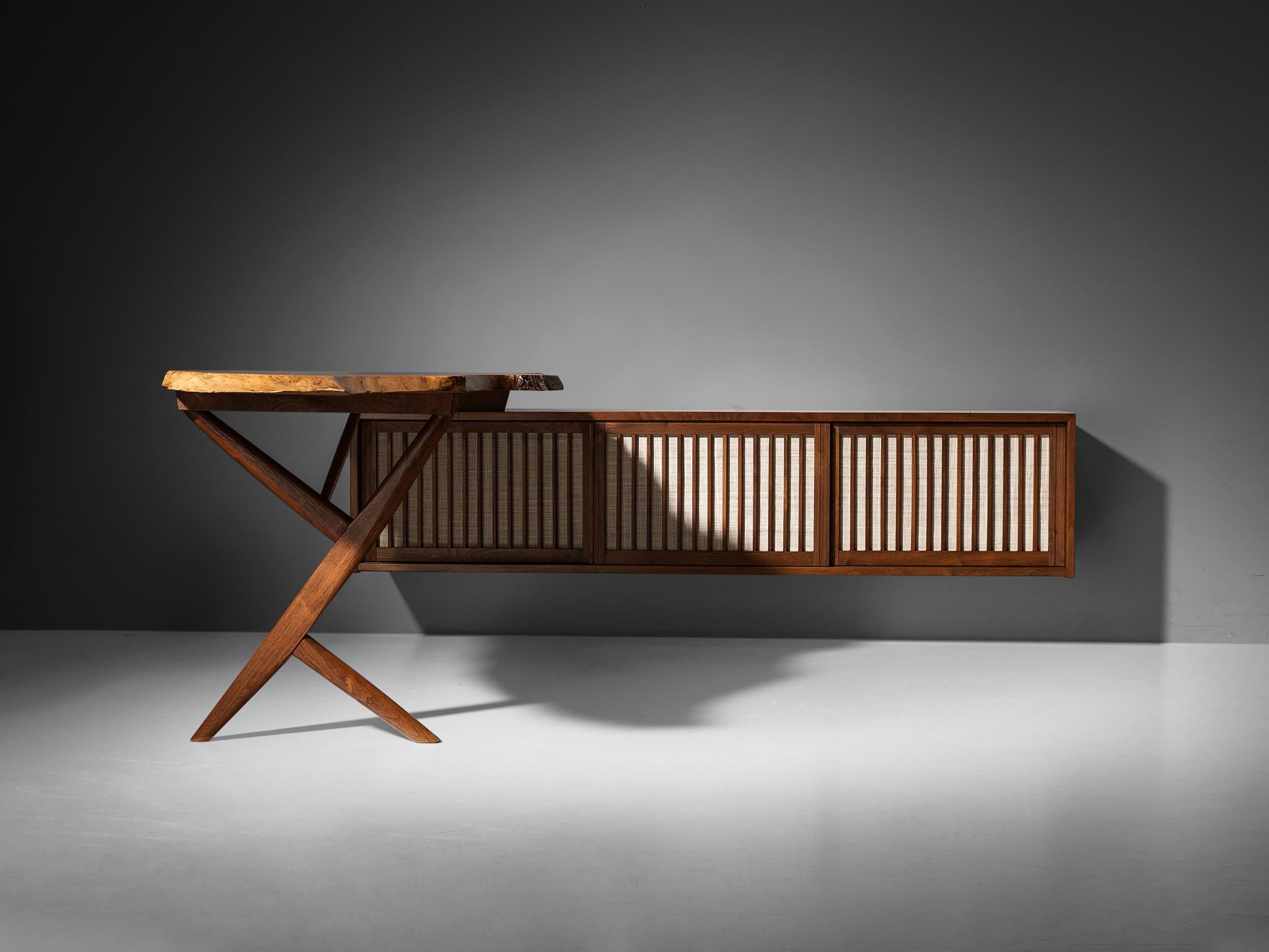 George Nakashima Desk with Wall-Mounted Case in Walnut For Sale at ...