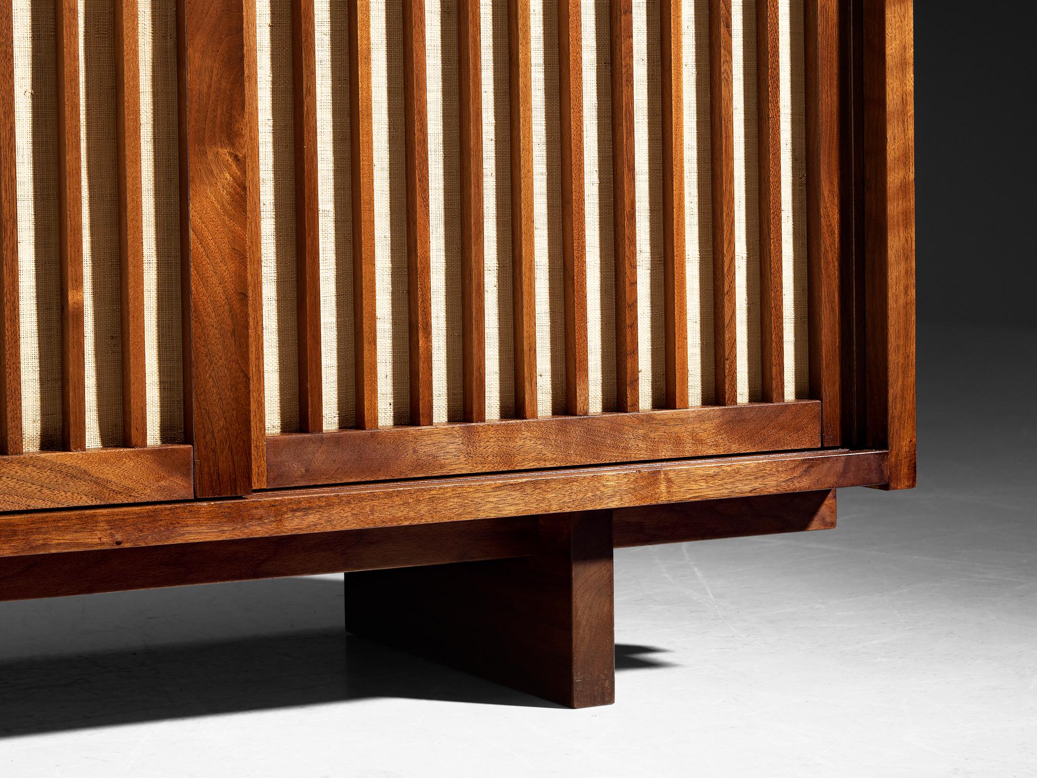 George Nakashima Sliding-Door Cabinet in Walnut and Pandanus Cloth For ...