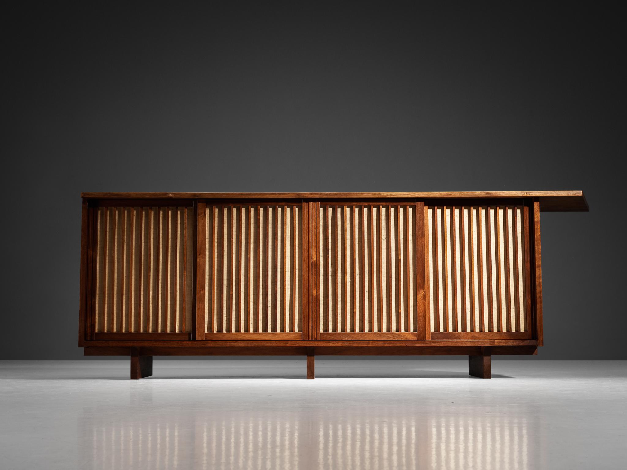 George Nakashima Sliding-Door Cabinet in Walnut and Pandanus Cloth For ...