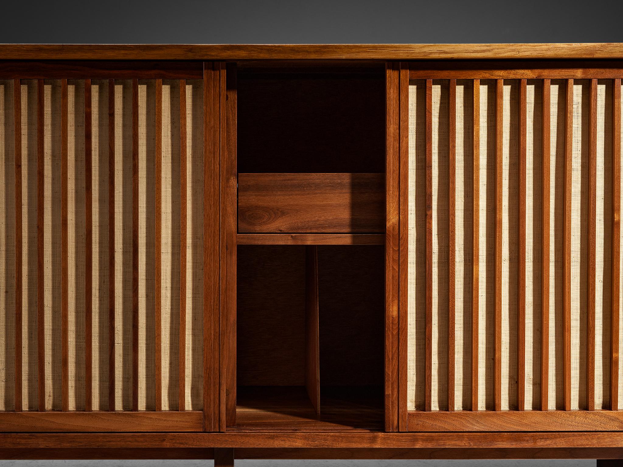 George Nakashima Sliding-Door Cabinet in Walnut and Pandanus Cloth For ...