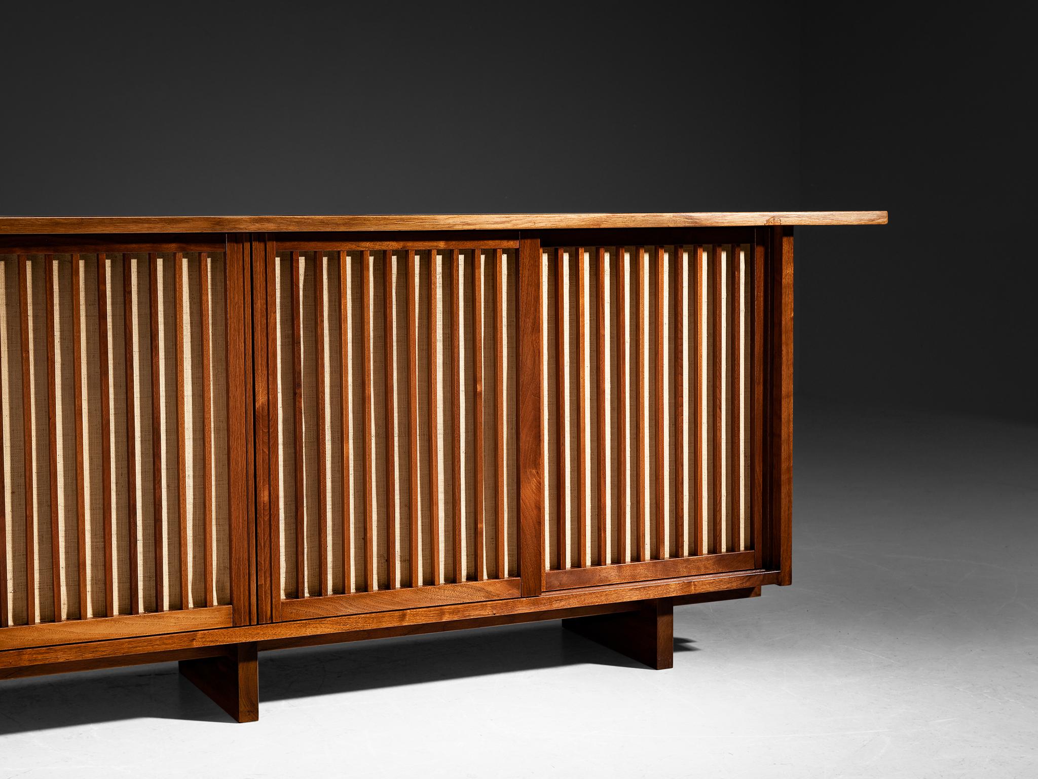 George Nakashima Sliding-Door Cabinet in Walnut and Pandanus Cloth For ...