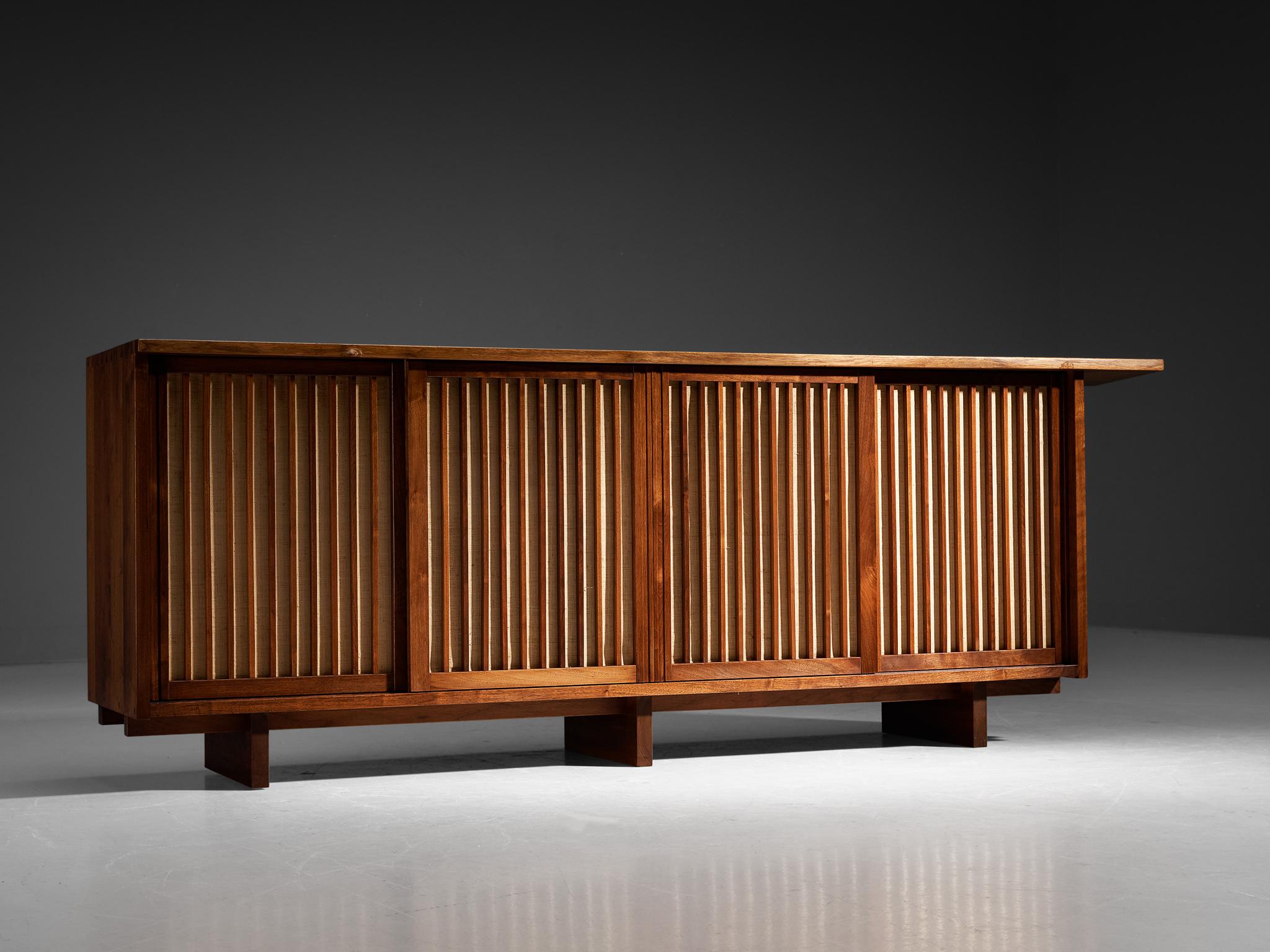 George Nakashima Sliding-Door Cabinet in Walnut and Pandanus Cloth For ...