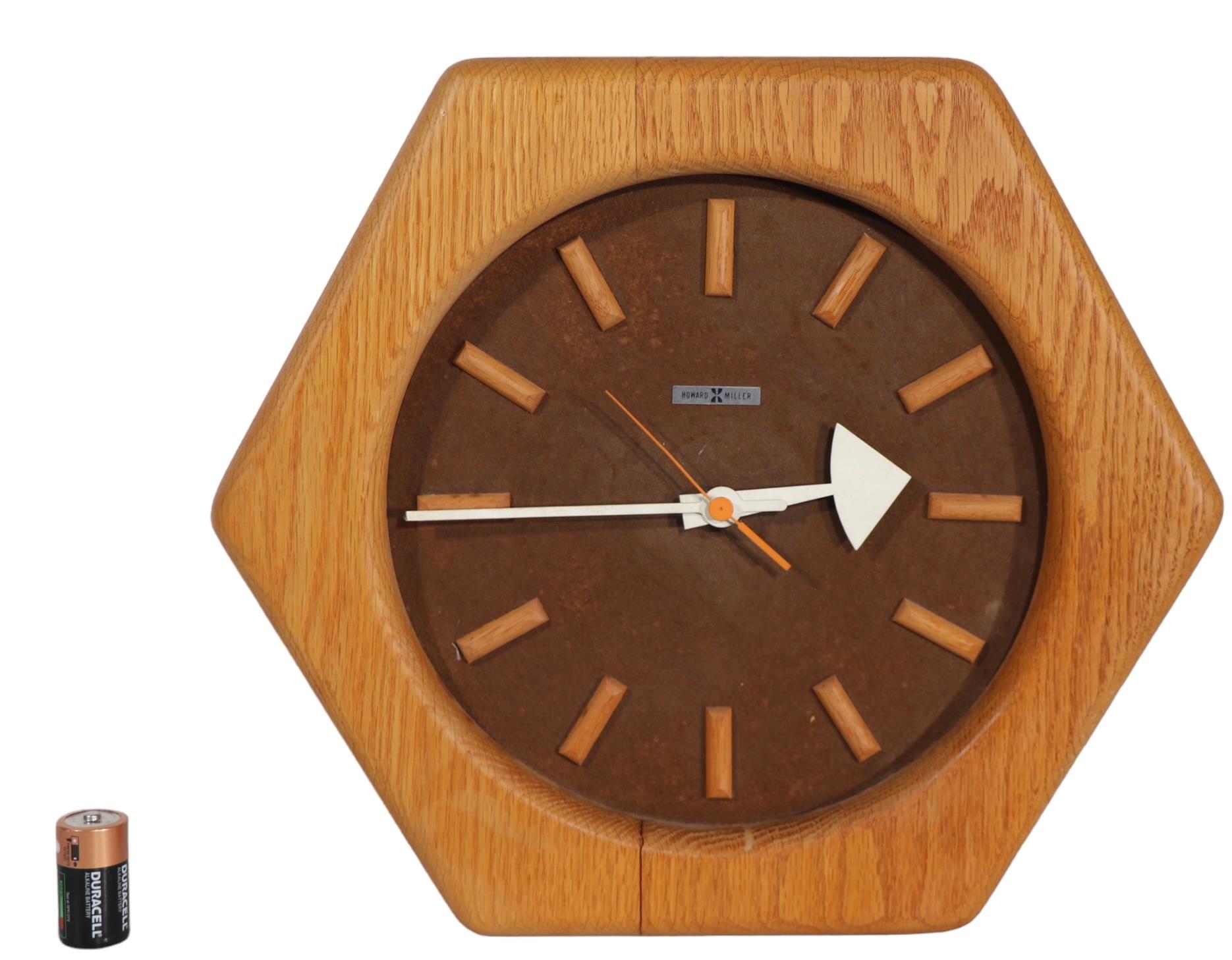 George Nelson Howard Miller Hexagonal Wood Frame Clock c 1960/1980's ...