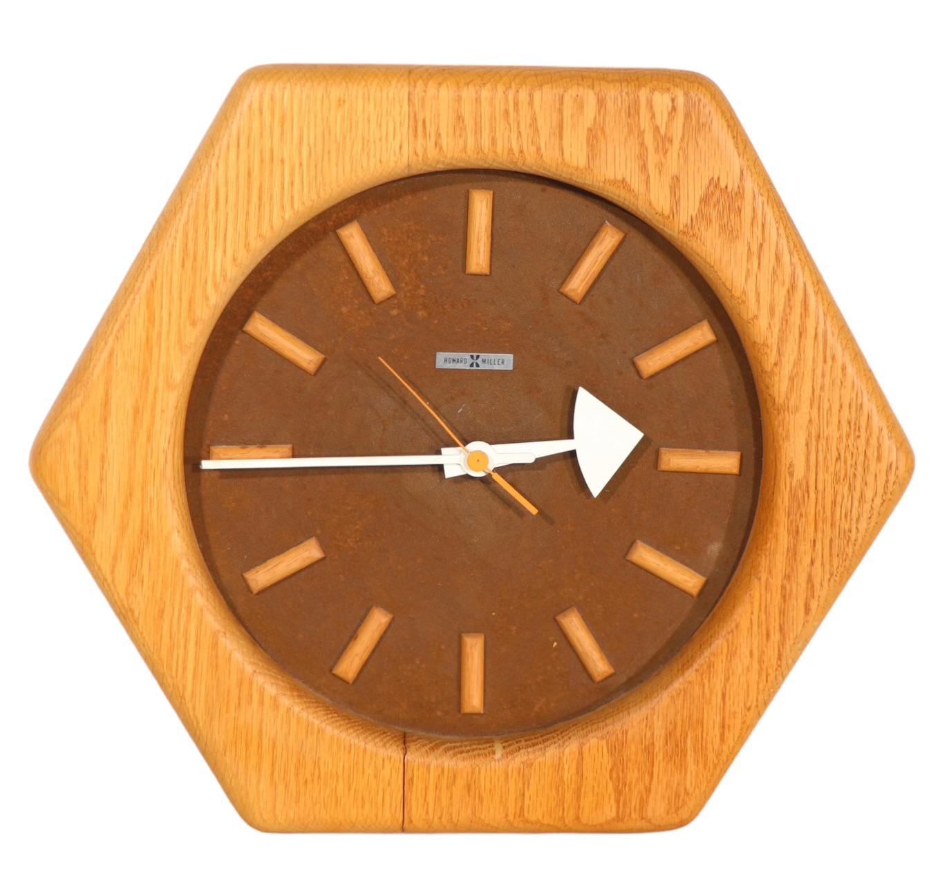 George Nelson Howard Miller Hexagonal Wood Frame Clock c 1960/1980's ...