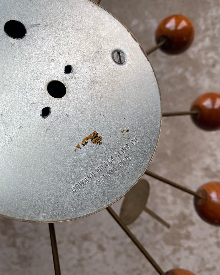 George Nelson Mid Century Ball Clock in Brass and Wood For Sale at 1stDibs