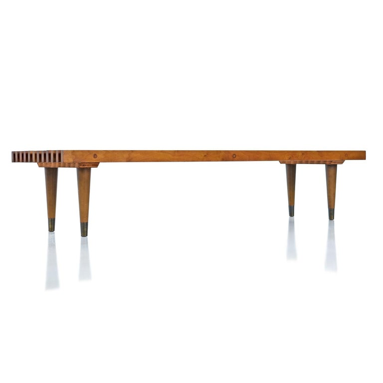 George Nelson Style Mid-Century Modern Beechwood Slat Bench Coffee ...