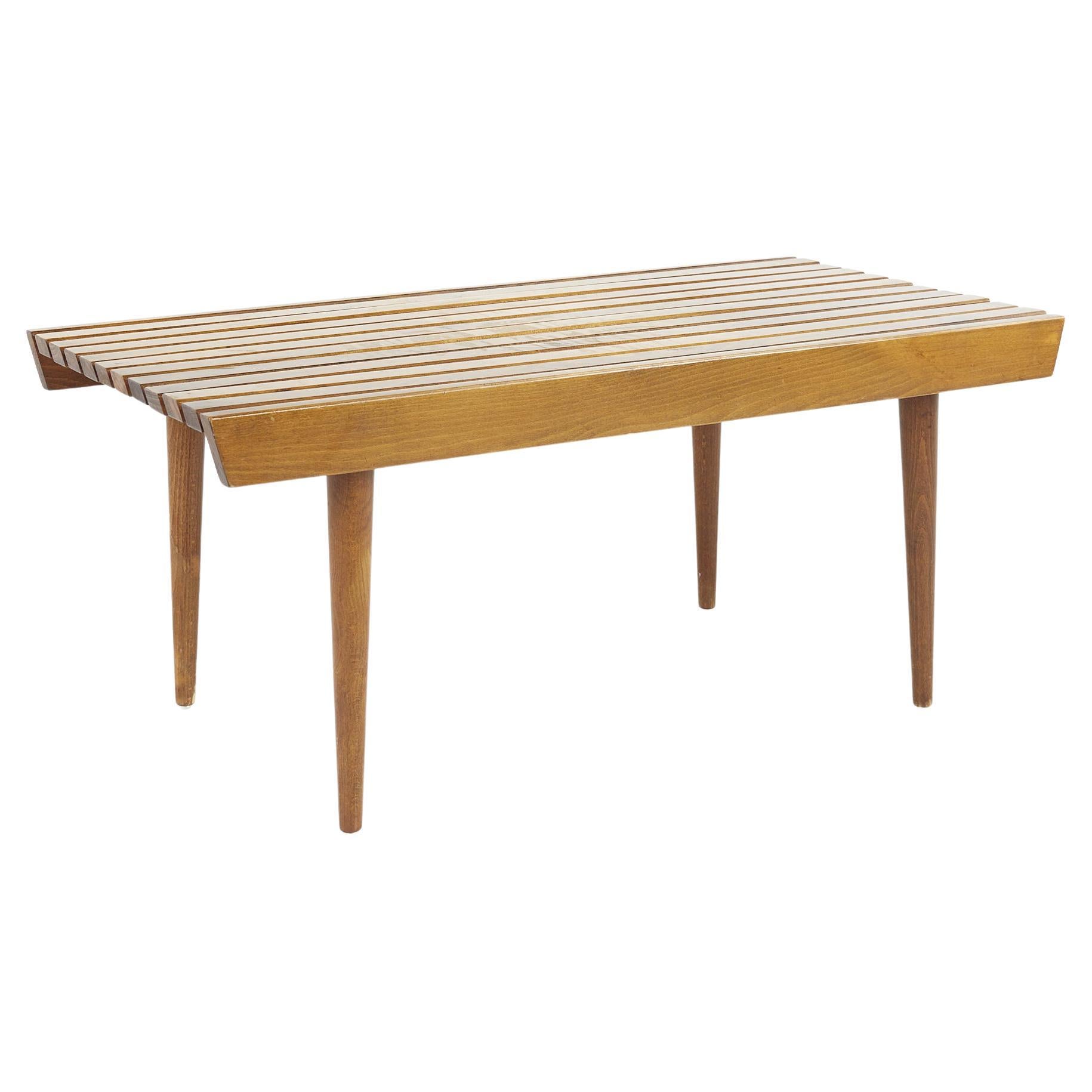 George Nelson Style Mid-Century Modern Beechwood Slat Bench Coffee ...