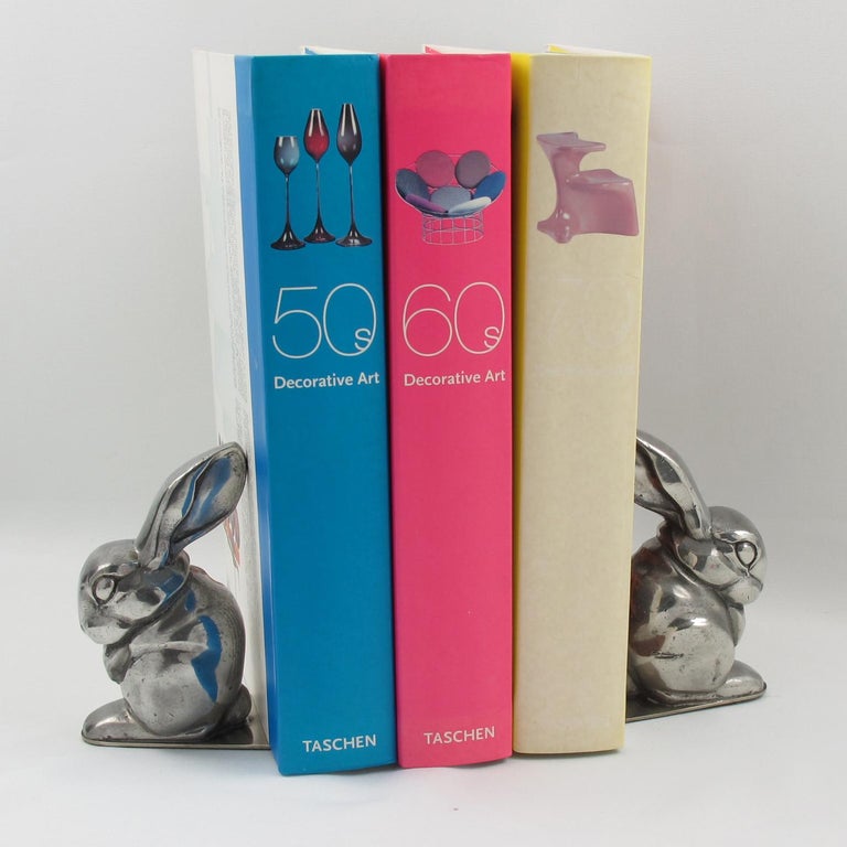 George Nilsson for Gero Art Deco Chrome Rabbit Bookends For Sale at 1stDibs