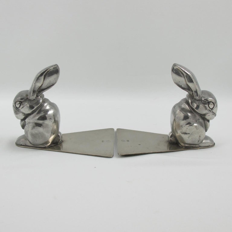 George Nilsson for Gero Art Deco Chrome Rabbit Bookends For Sale at 1stDibs