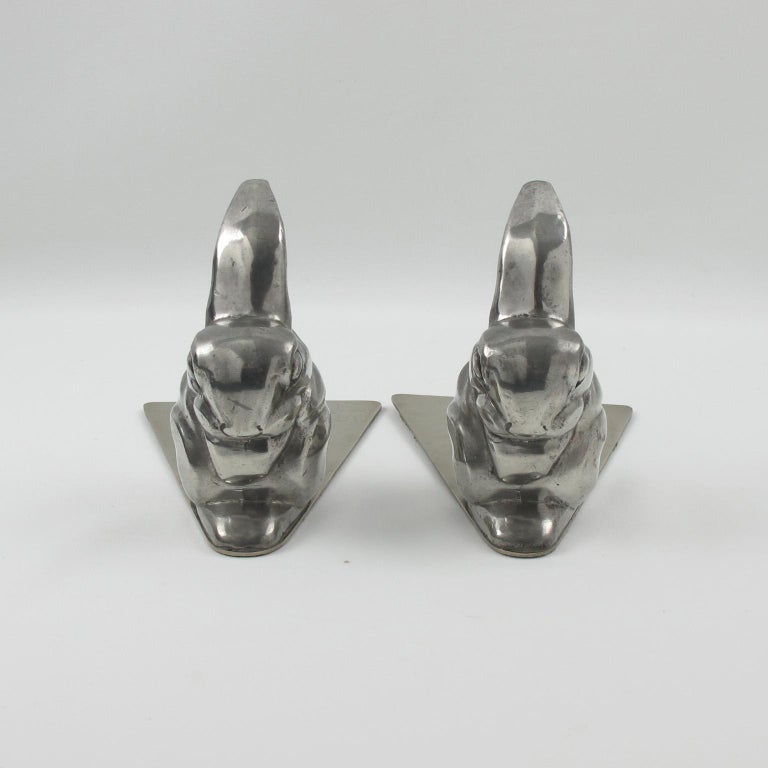 George Nilsson for Gero Art Deco Chrome Rabbit Bookends For Sale at 1stDibs