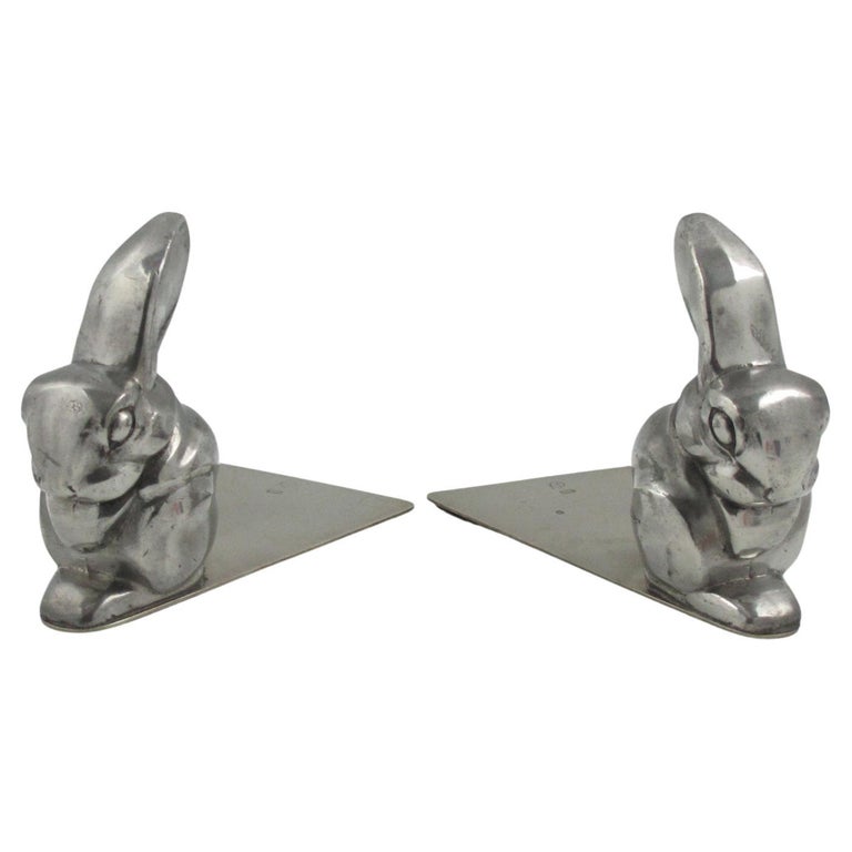 George Nilsson for Gero Art Deco Chrome Rabbit Bookends For Sale at 1stDibs