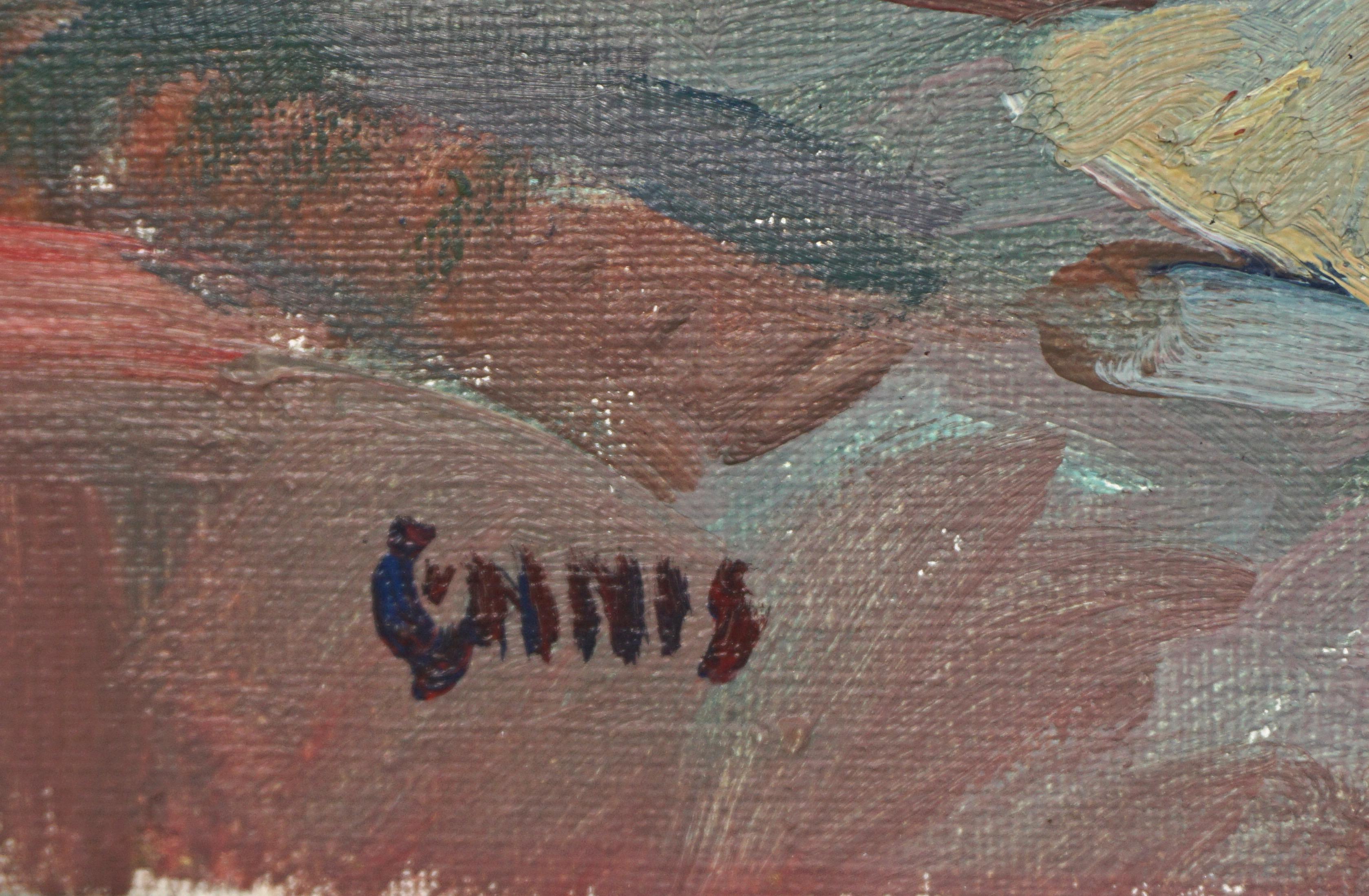 George Pearse Ennis (1884-1936) Oil on Canvas of Harbor Scene "Silvery ...