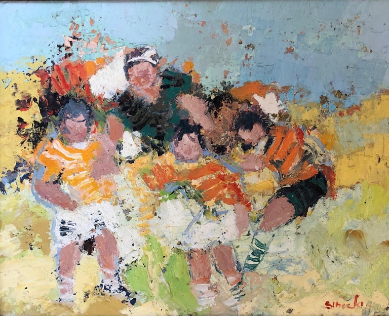 George Rene Sinicki "Futbol Match" Original Oil on Canvas, circa 1950s ...