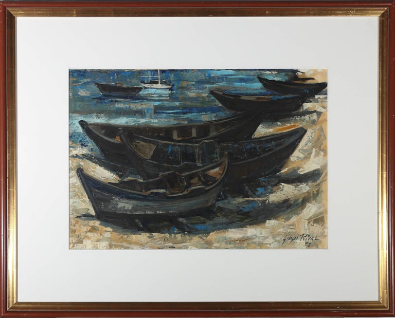 George Rival - George Rival - French School 1958 Oil, Beached Fishing ...
