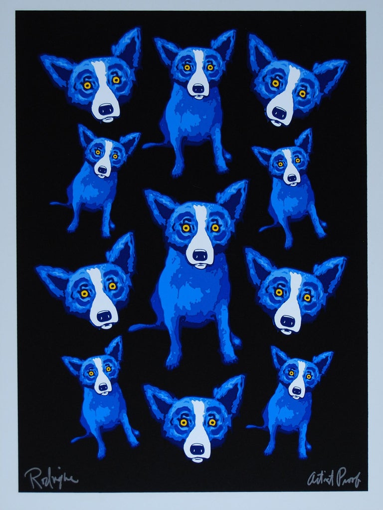 George Rodrigue - Group Therapy Black - Signed Silkscreen Blue Dog ...